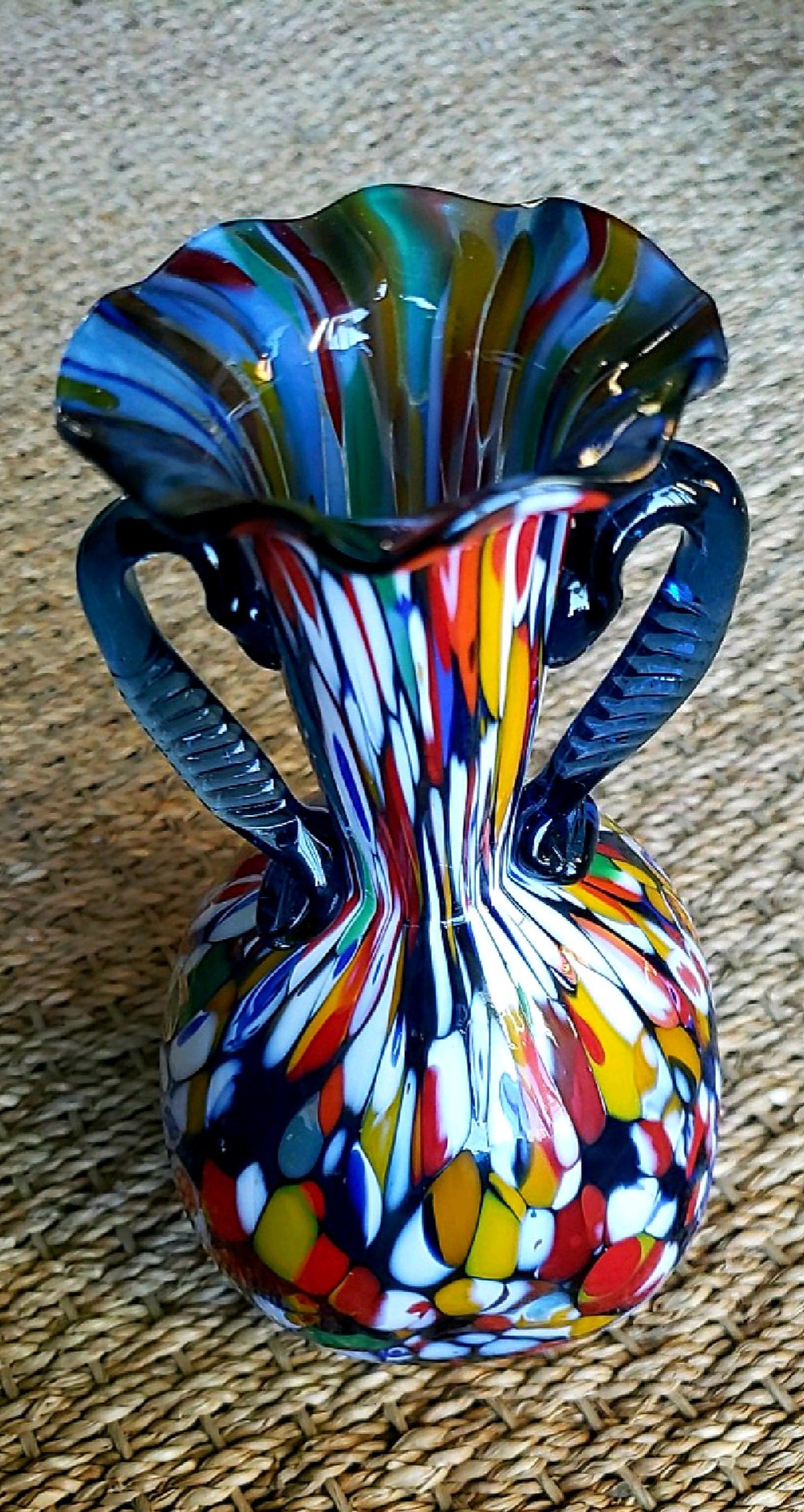 MURANO GLASS Stunning Multi-colored VASE, Handcrafted in Vecchia Italy ...