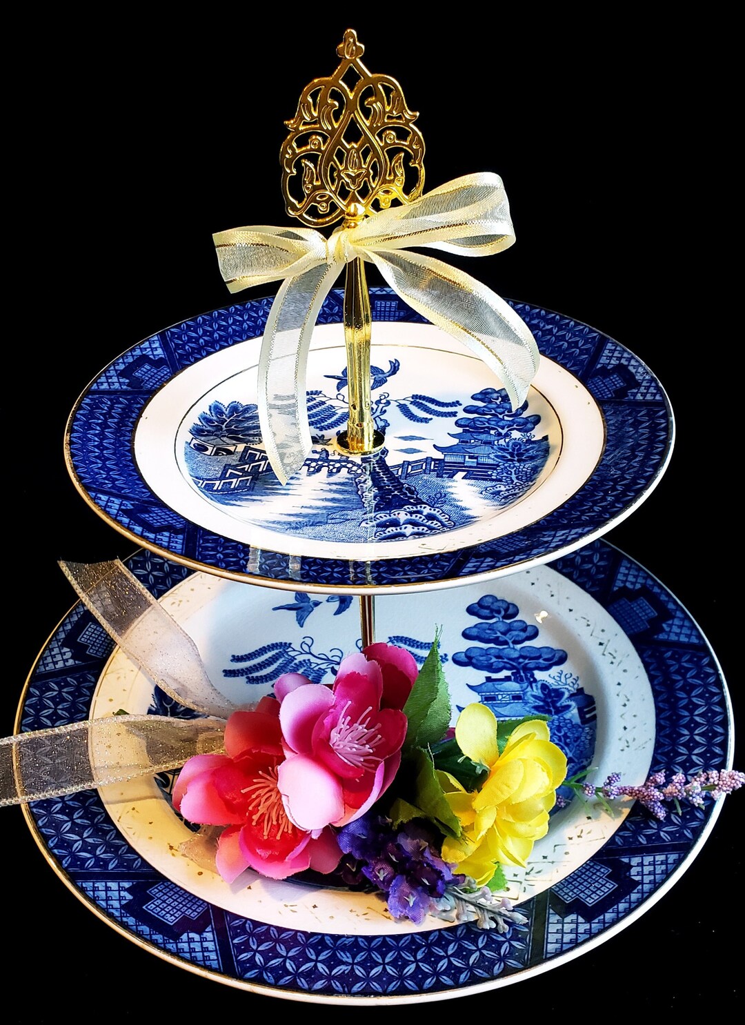 COBALT BLUE WILLOW 2-tier Servers, 3 Sold Separately, Vtg Blue ...