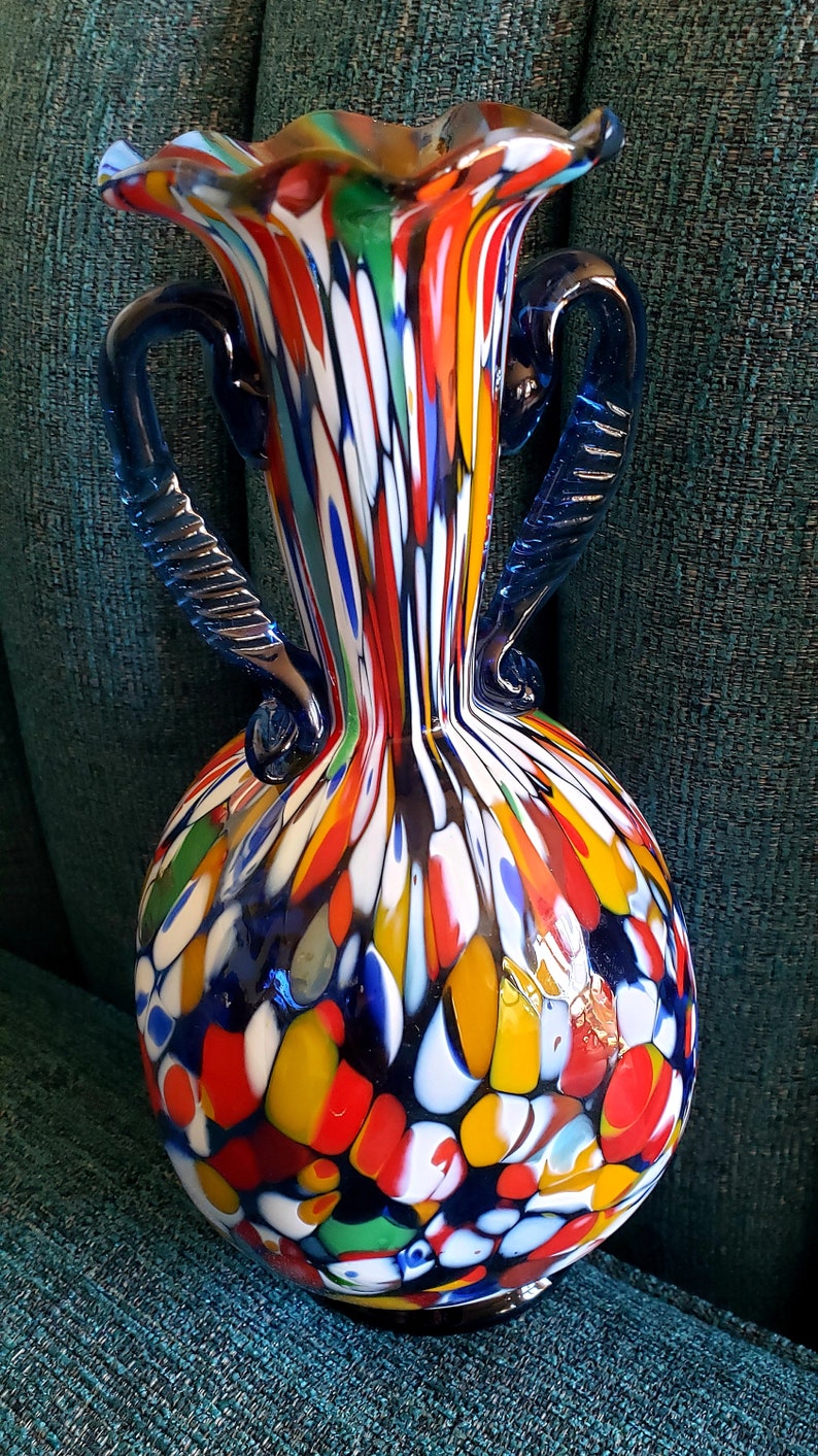 MURANO GLASS Stunning Multi-colored VASE, Handcrafted in Vecchia Italy ...