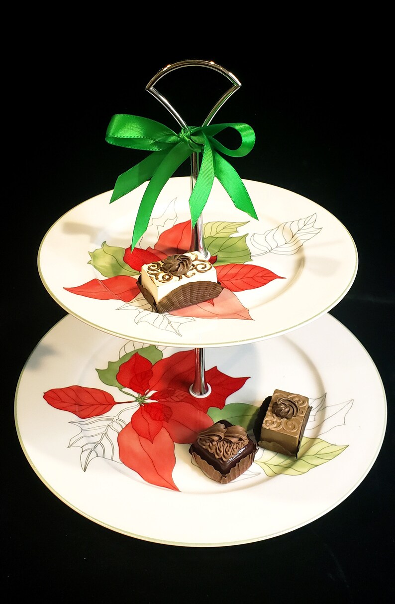 Watercolors Block Spal Portugal POINSETTIA 2-tier Server, Christmas ...