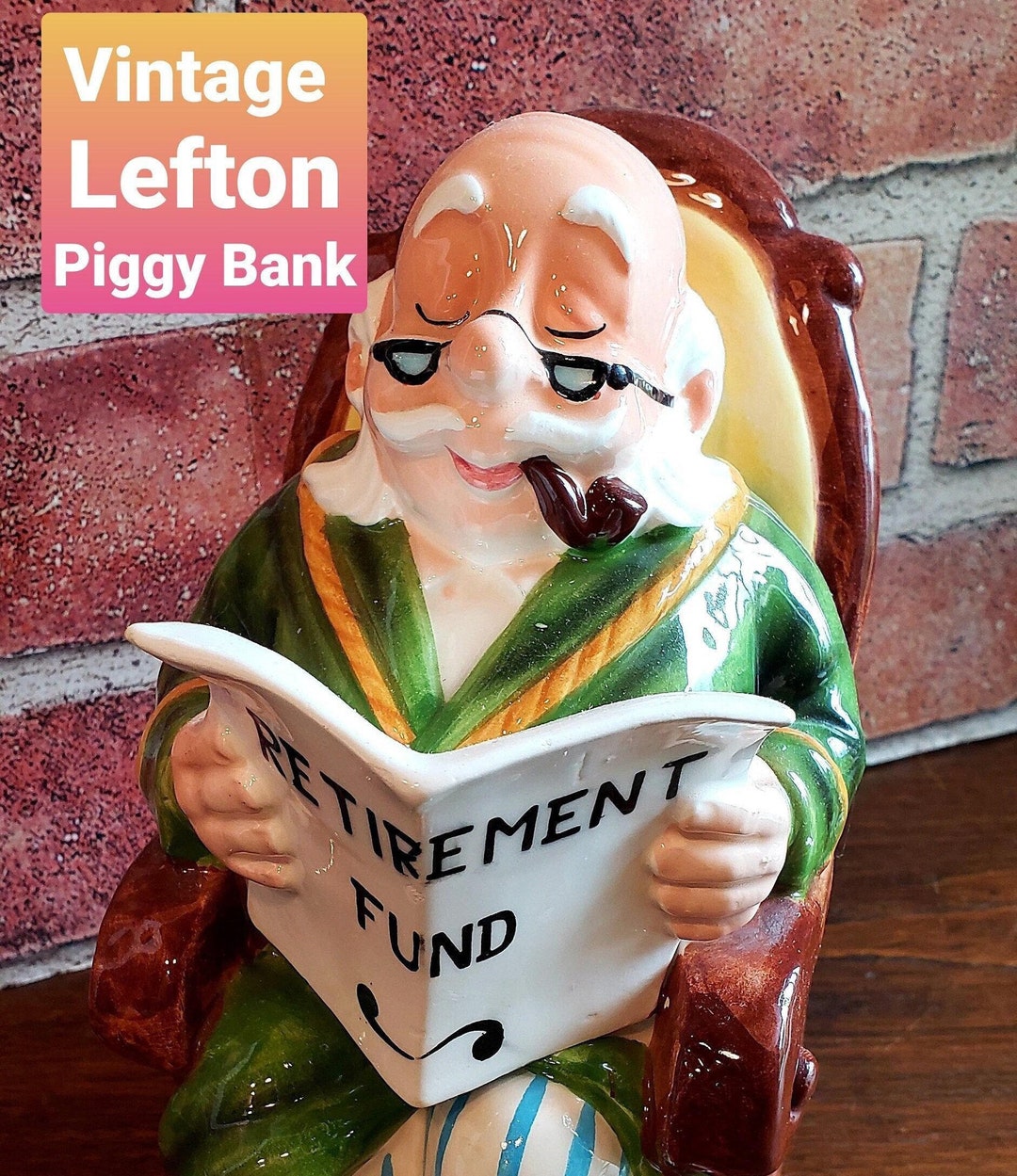 GRANDPA PIGGY BANK, Lefton Retirement Fund Charming Vintage Collectible ...