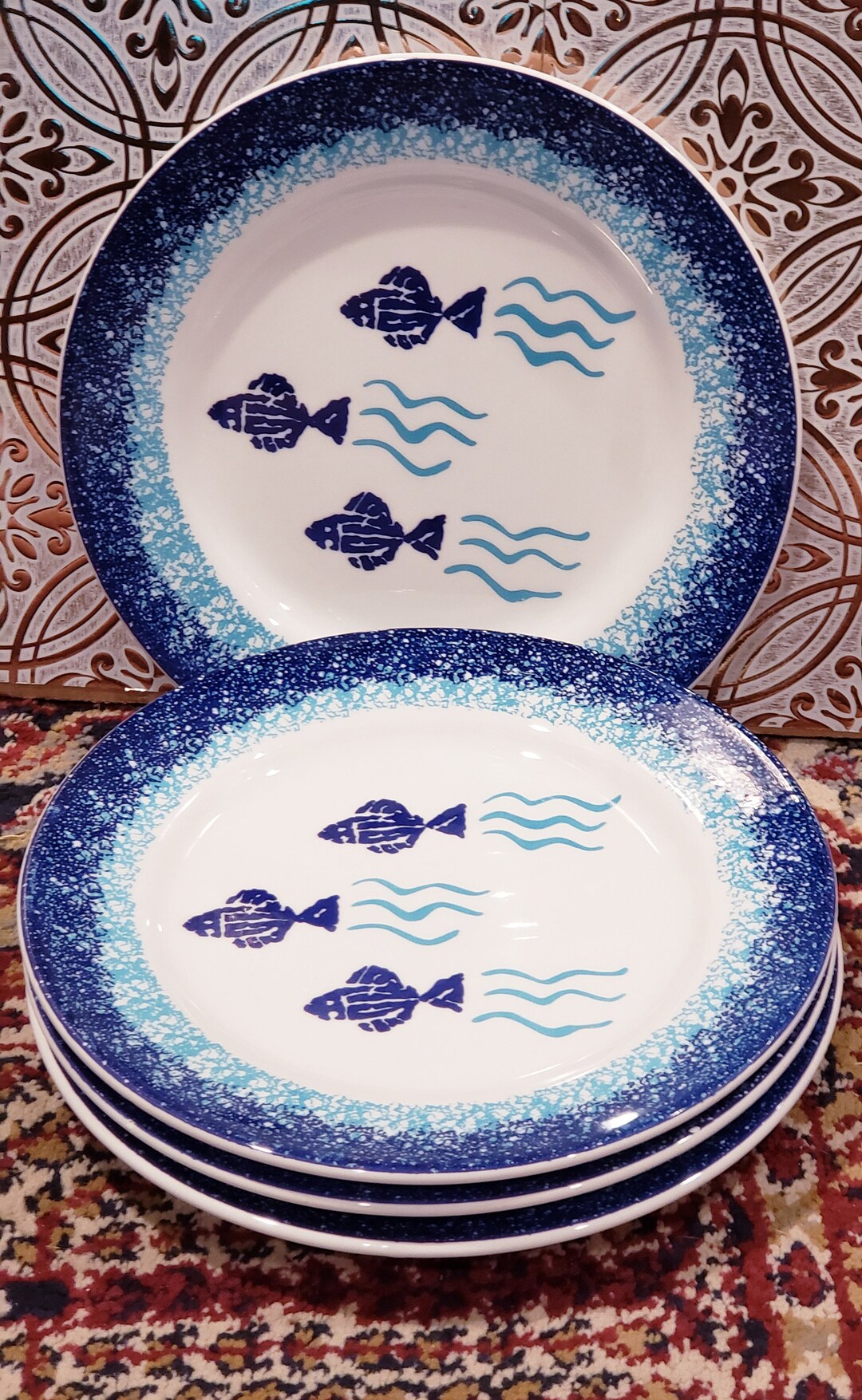 Furio La Primula Salad Plates (set of 4): Beachy Blue Fish, Made in ...