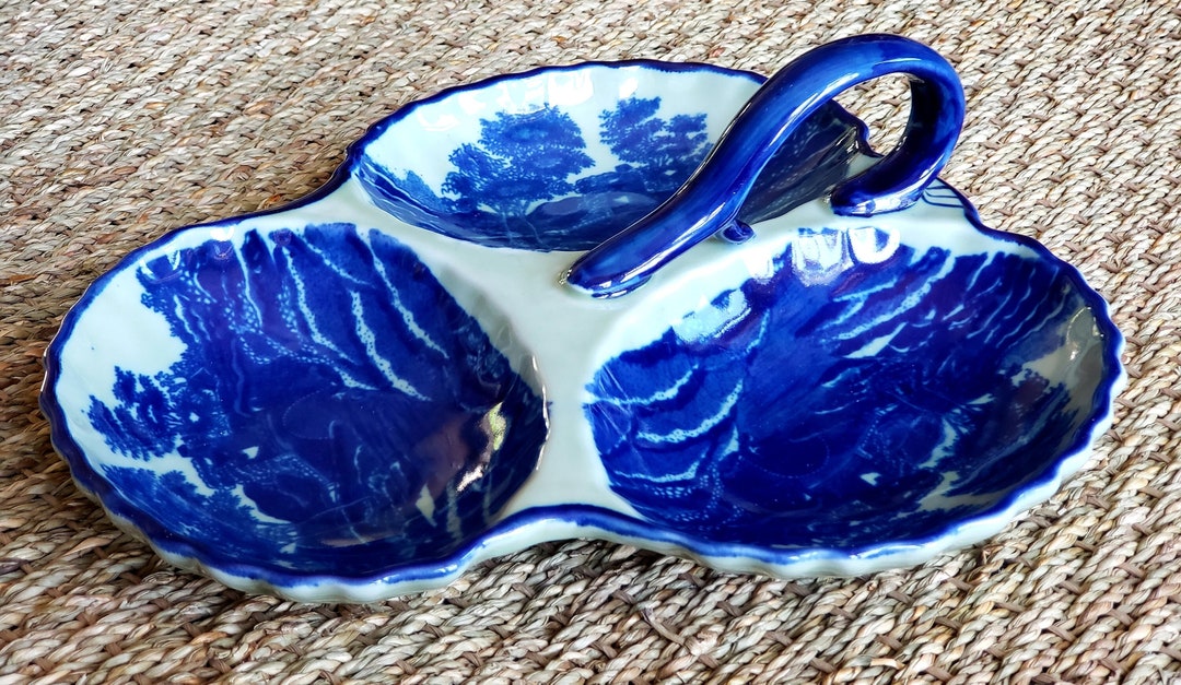Antique FLOW BLUE Divided Dish, Circa 1880, Rare Collectible ...