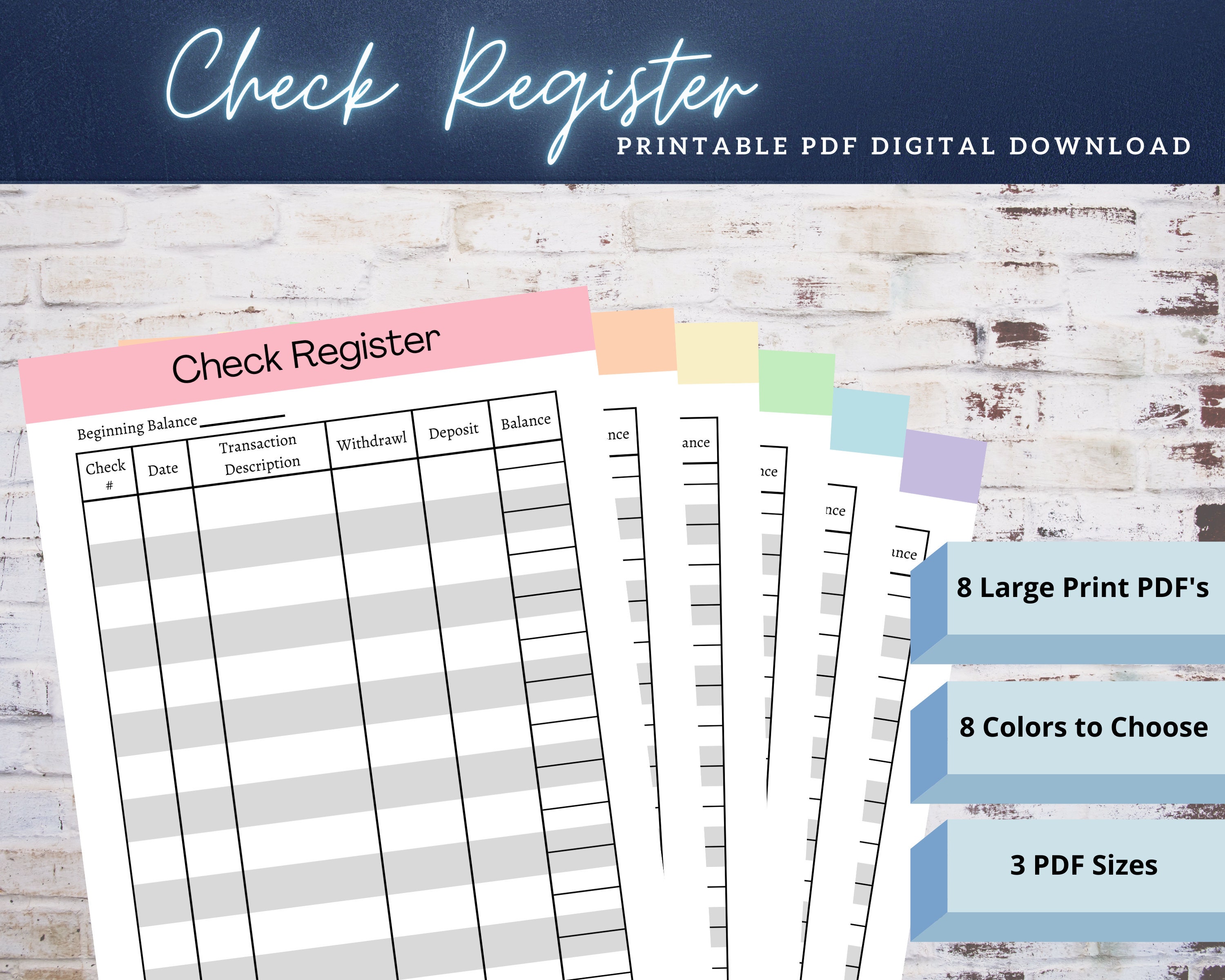 Check Register, Checkbook Register, Large Print Check Register ...