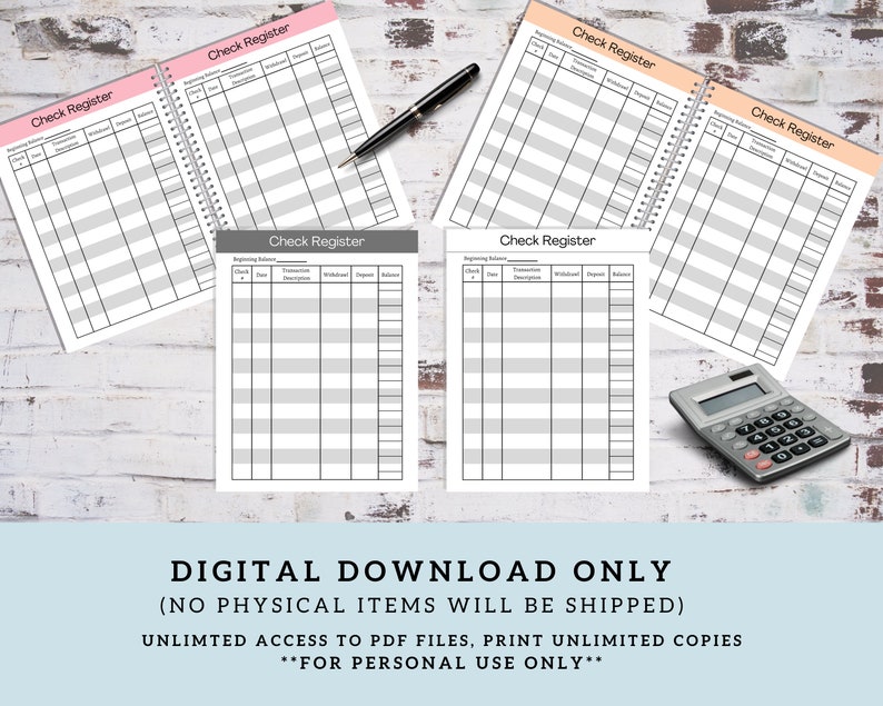 Check Register, Checkbook Register, Large Print Check Register ...