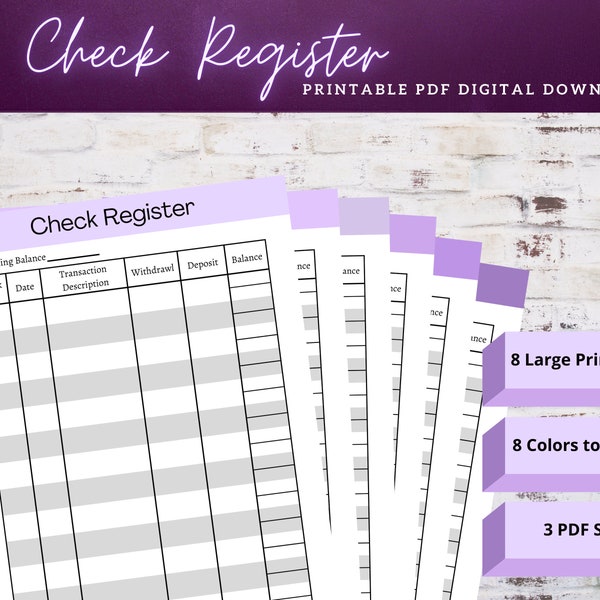 Large Printable Checkbook Register - Etsy