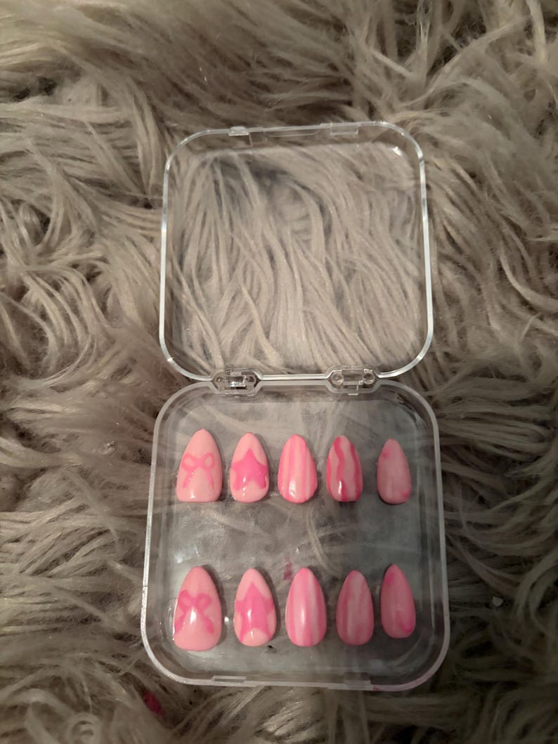 Pink Designed Press on Nails - Etsy