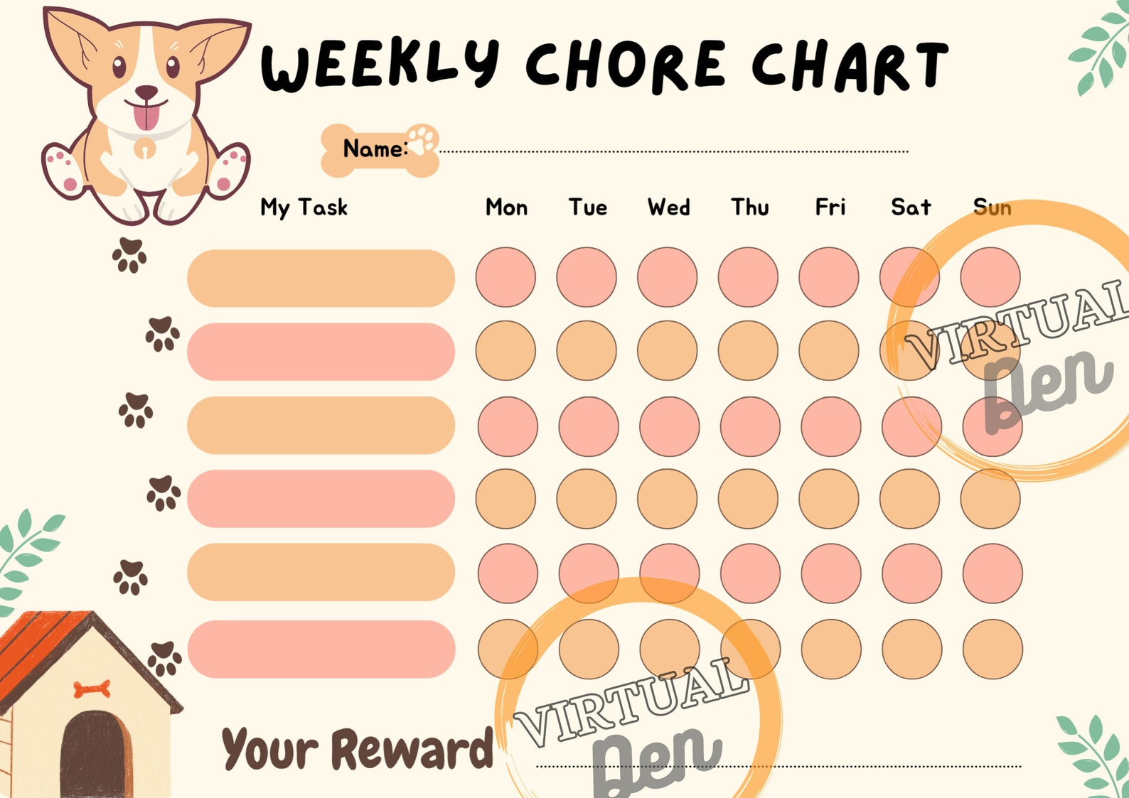 Weekly Chore Reward Chart, Cute Chart, Sticker Chart, Toddler Reward ...