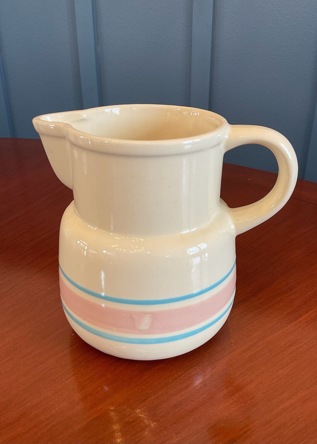 Mccoy stonecraft Pink and Blue Pitcher 132/ Vintage Mccoy Pink Stripe ...