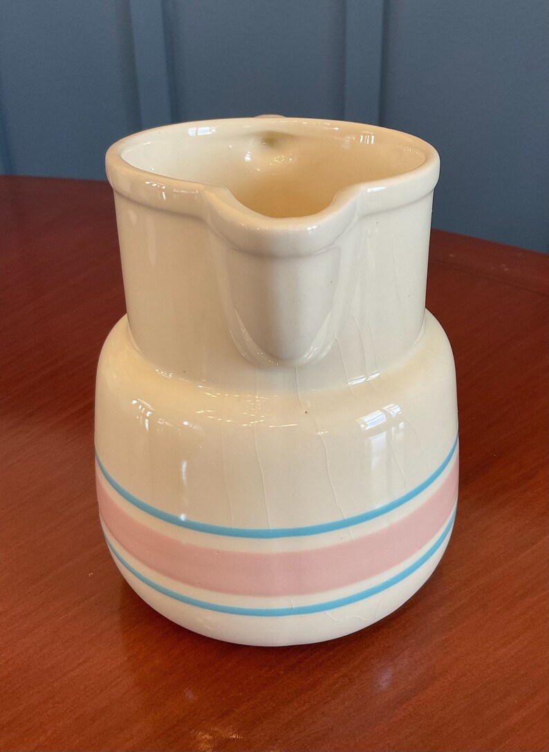 Mccoy stonecraft Pink and Blue Pitcher 132/ Vintage Mccoy Pink Stripe ...