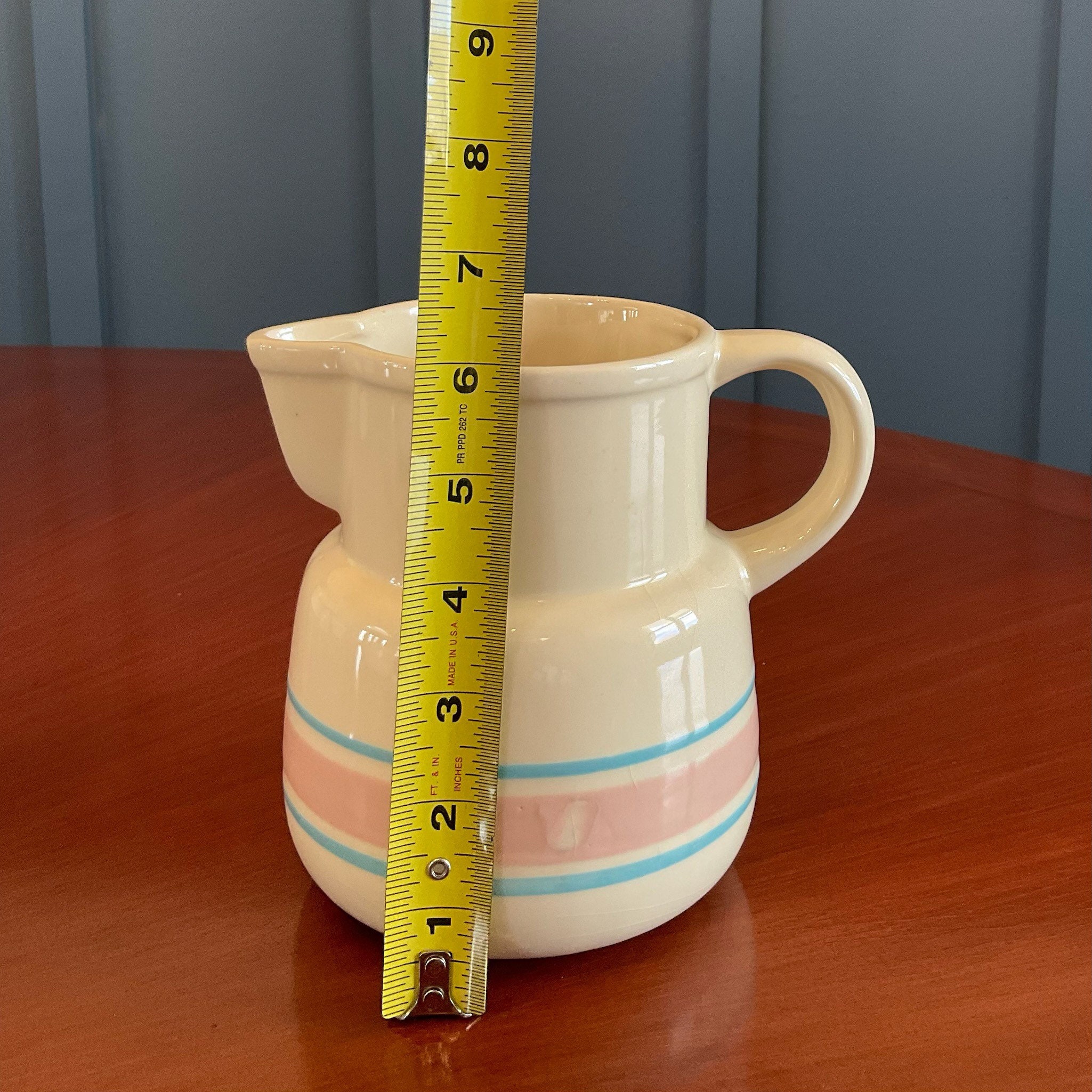 Mccoy stonecraft Pink and Blue Pitcher 132/ Vintage Mccoy Pink Stripe ...