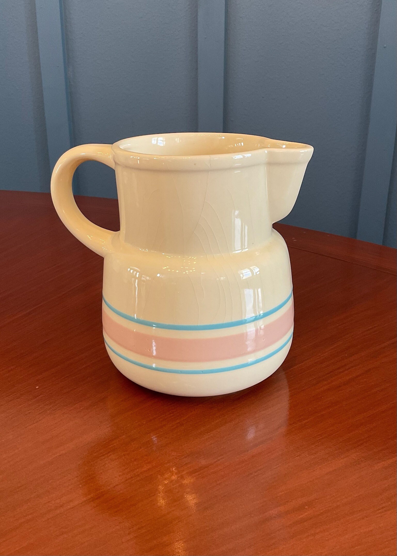 Mccoy stonecraft Pink and Blue Pitcher 132/ Vintage Mccoy Pink Stripe ...