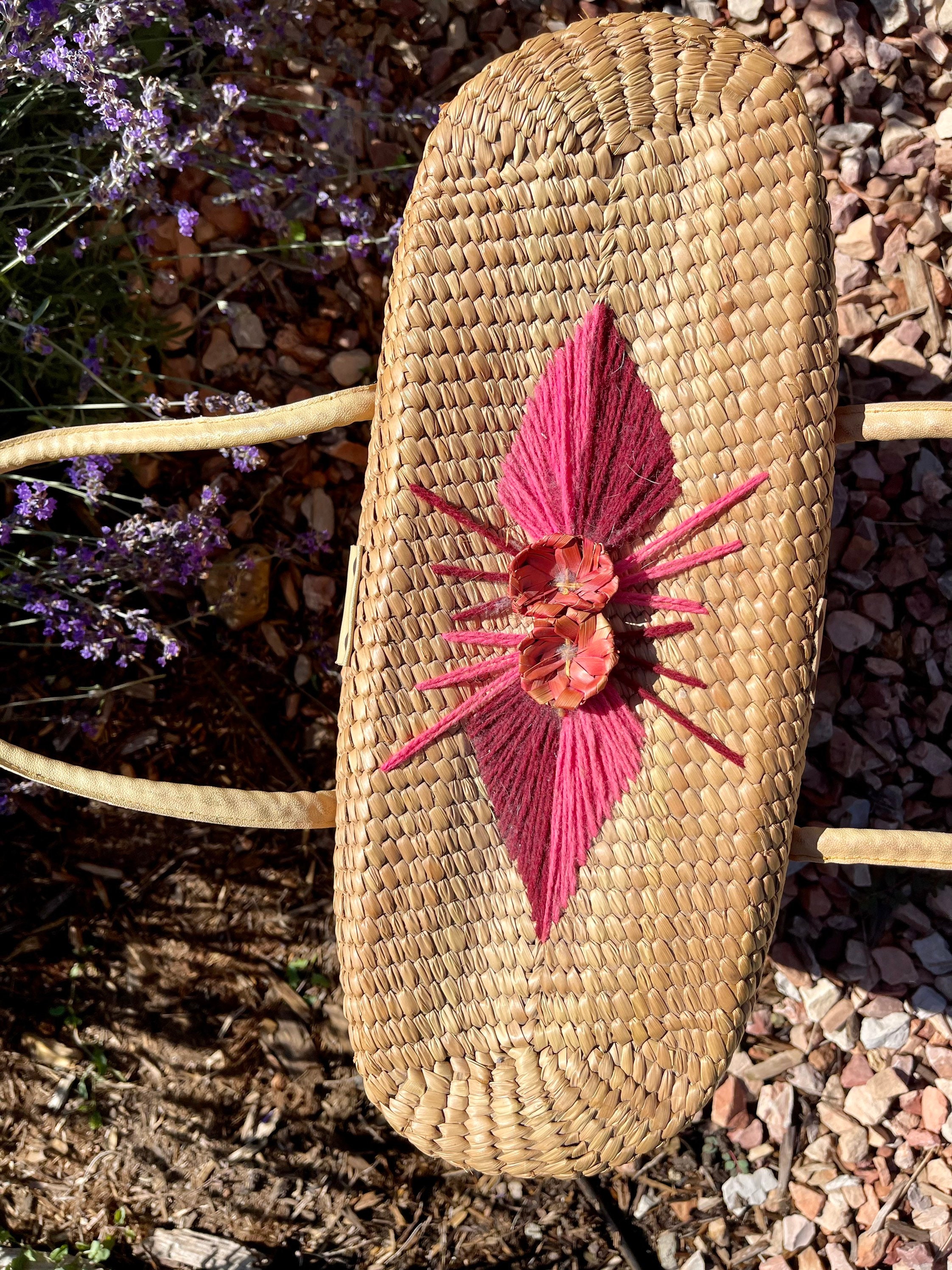 Vintage 1960-70s Medium Straw and Rafia Handbag/tote With Pink Grape ...