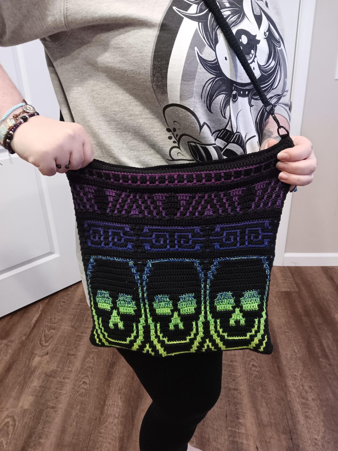 Cyanide Crochet Goth Emo Alt DIY Handmade Messenger Bag Purse Mosaic ...