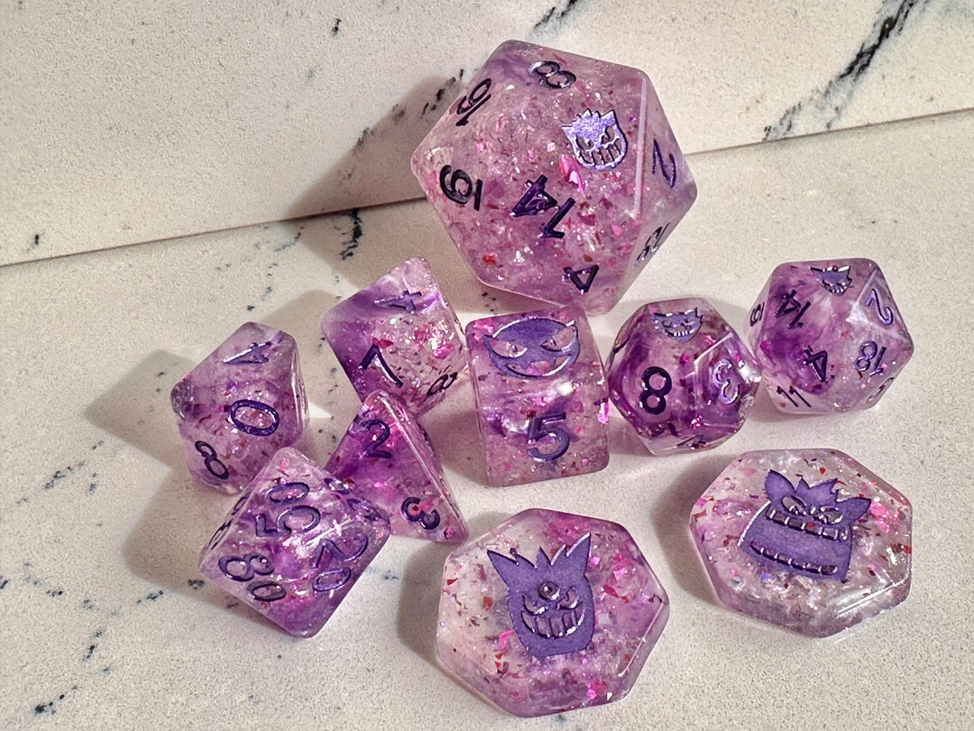 GENGAR Pokemon Inspired Limited Custom Polyset 10 Dice Set D6 D20 D2 ...