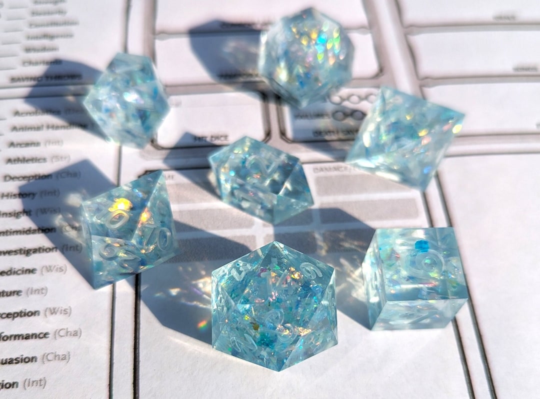 Celestial Sea Handmade 7 Piece Dice Set Sharp Edge D&D and Pathfinder ...