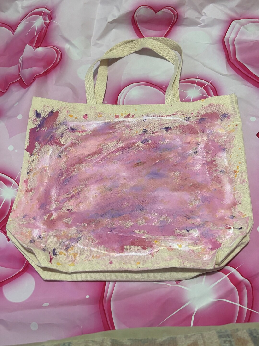 Pink Painted Three Pocket Tote Bag - Etsy