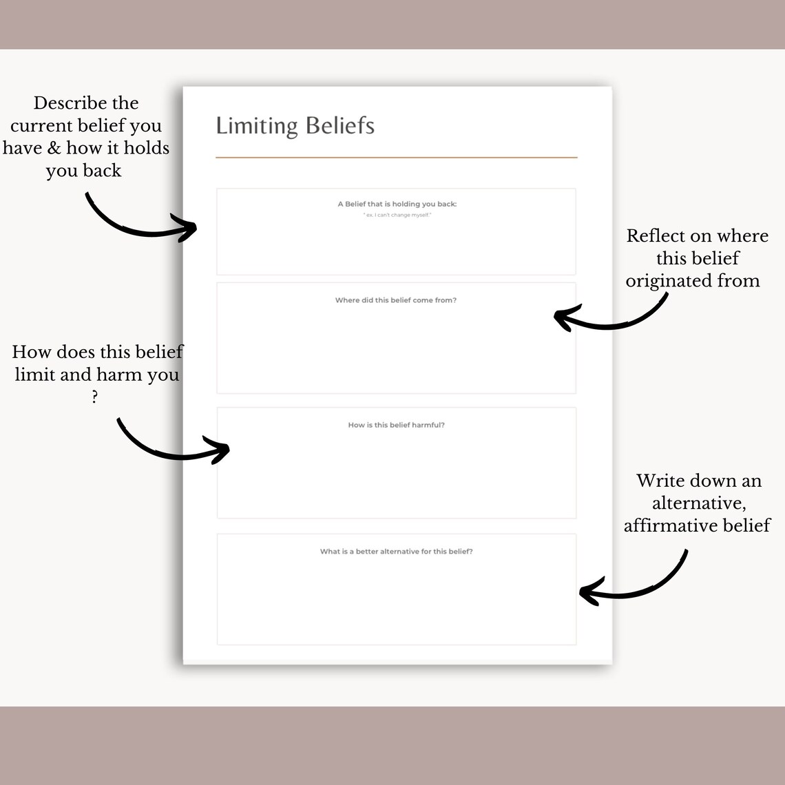 Limiting Beliefs Worksheet Self Esteem Journal Guided Journal Self Care ...