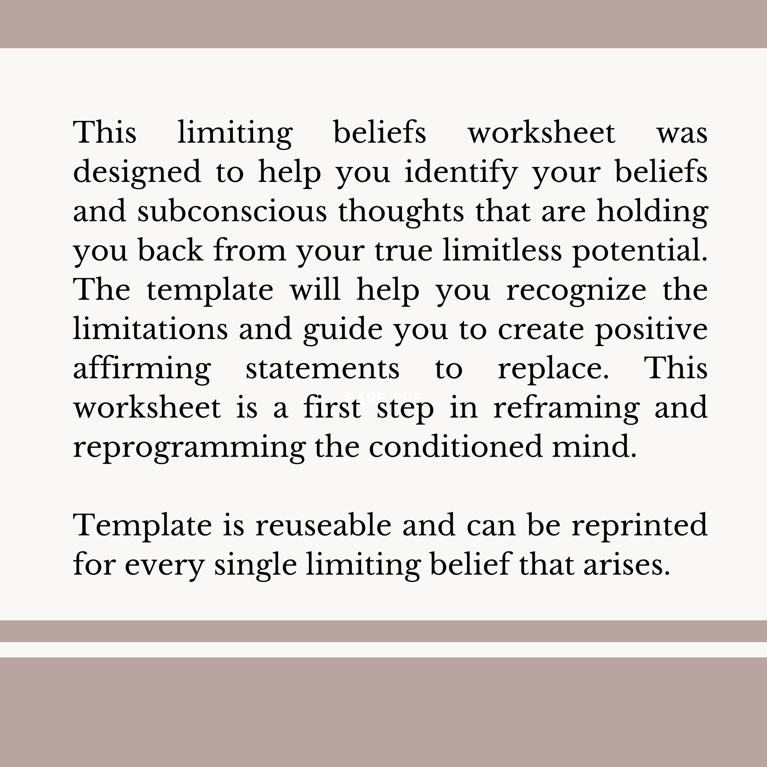 Limiting Beliefs Worksheet Self Esteem Journal Guided Journal Self Care ...