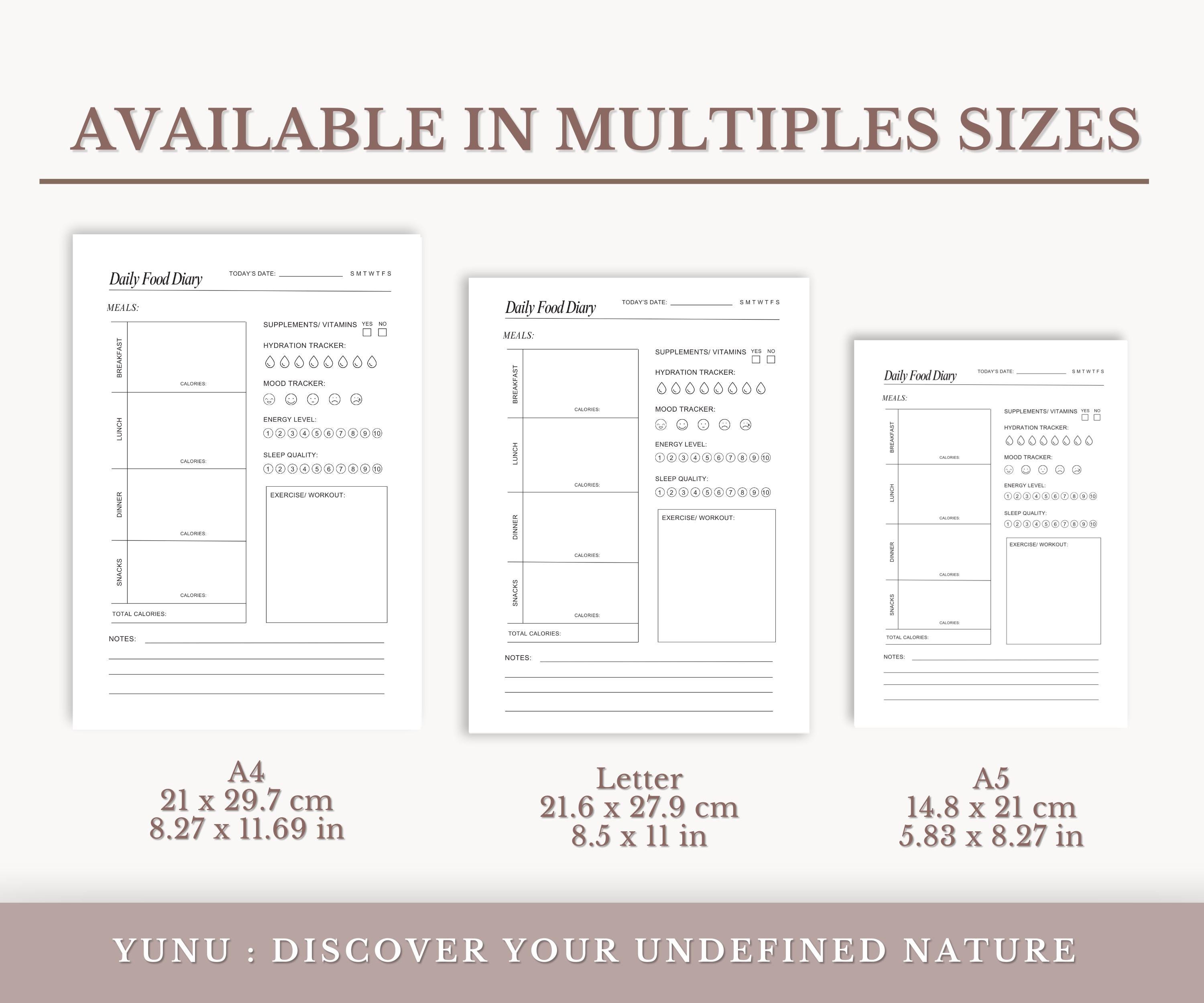 Printable Daily Food Diary, Food Journal & Calorie Tracker, Meal ...