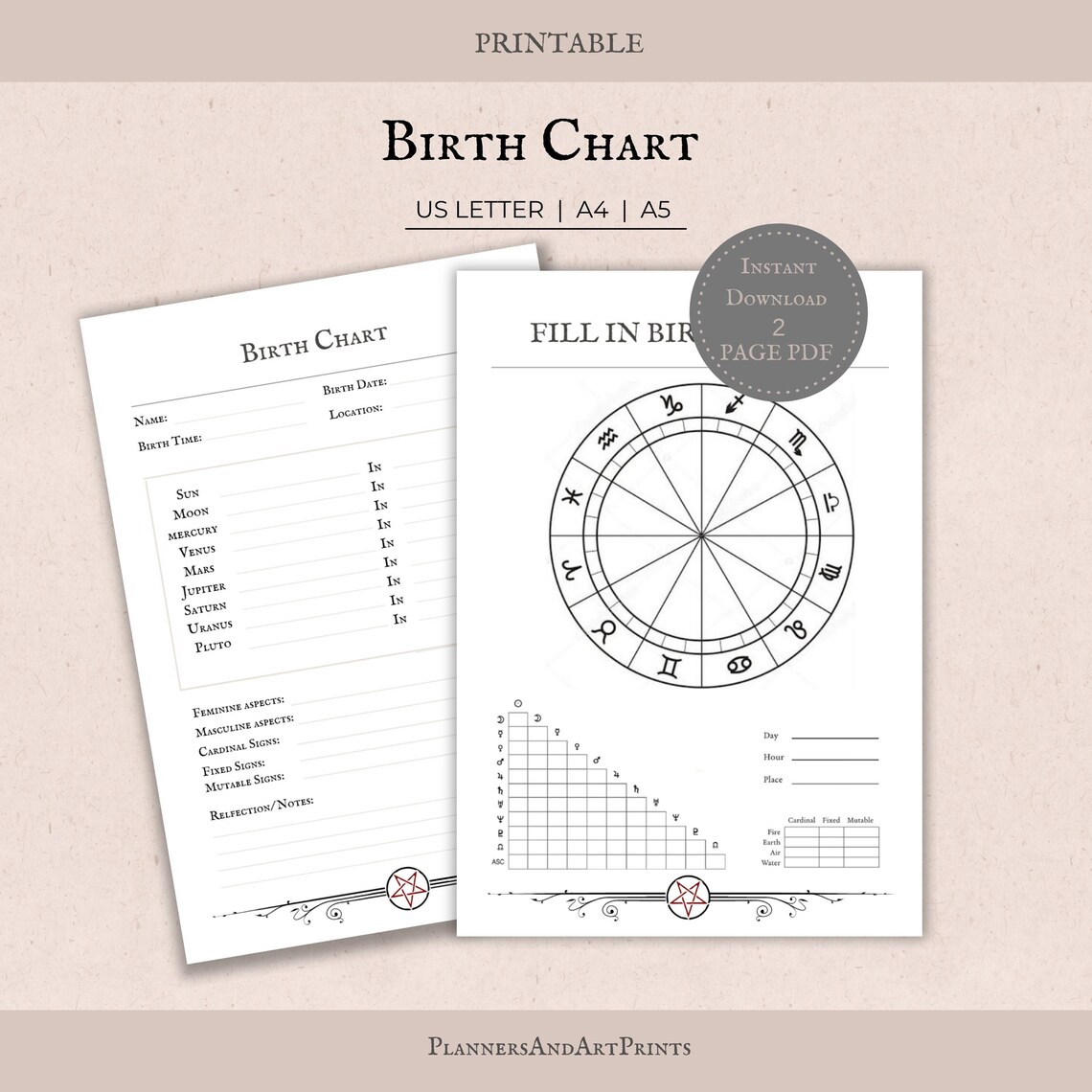Natal Birth Chart Fill in Birth Chart Printable Birth - Etsy
