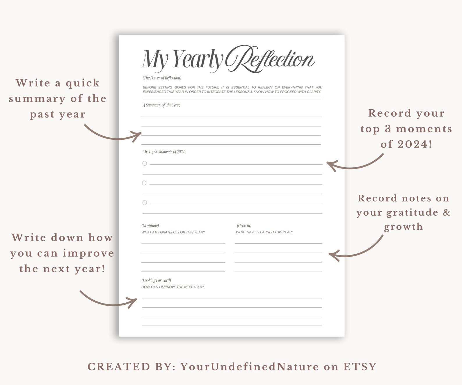 Yearly Reflection Worksheet: Printable Annual Review (PDF Download) - Etsy