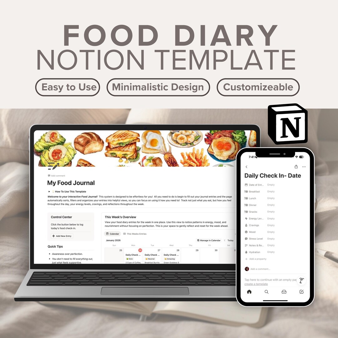 Notion Food Diary Template, Beginner-friendly Meal Tracker (digital ...