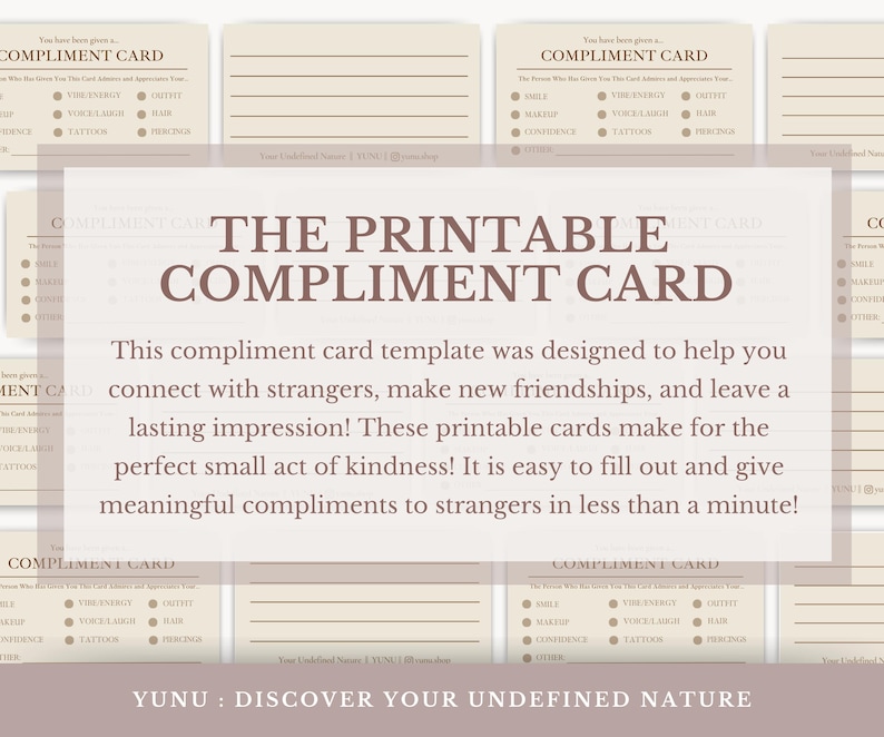 Printable Compliment Cards: Acts of Kindness, Inspirational Notes (PDF ...