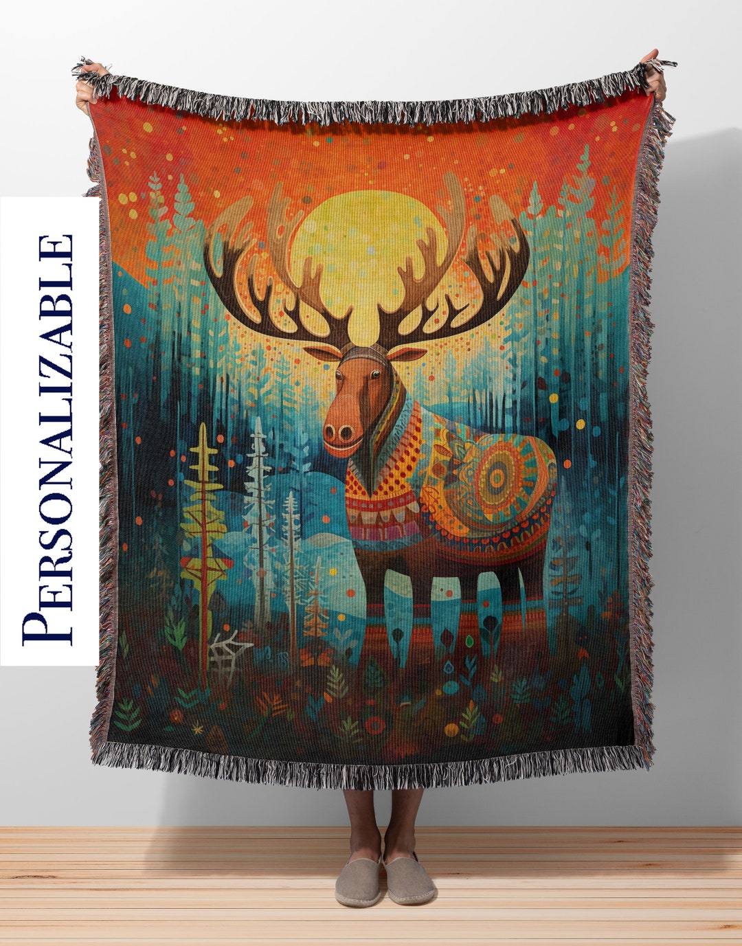 Woven Throw Blanket manny the Magnificent Moose Wall Tapestry Hanging ...