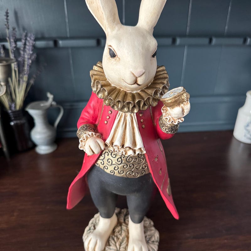 Rabbit With Clock Figurine - Etsy