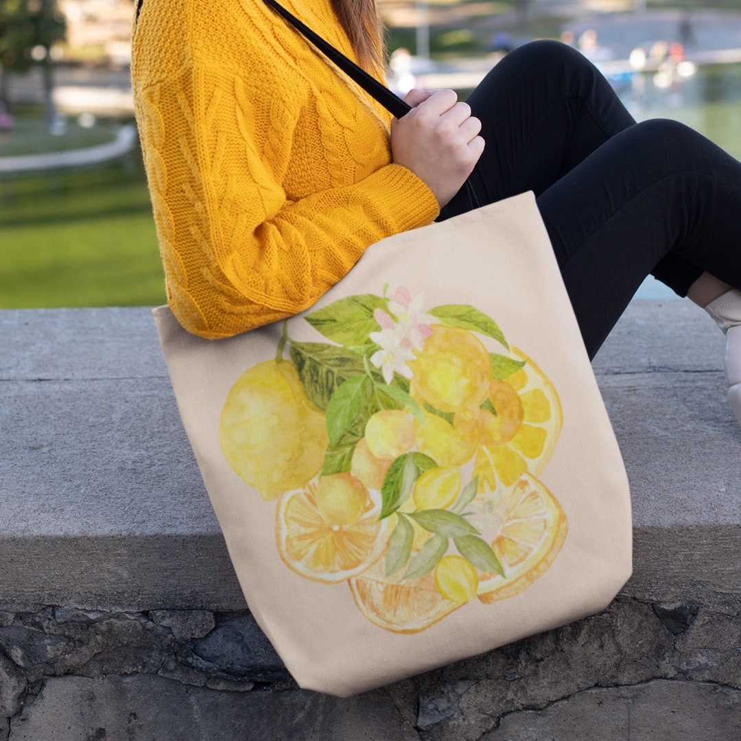 Lemon Tote Bag | Botanical Lemon Tote Bag | Lemon Tote | Fruit Tote ...