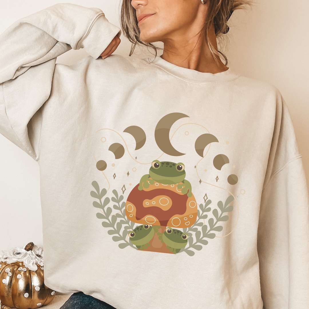 Frog Crewneck Sweatshirt Cottagecore Shirt Goblinecore Shirt Frogcore T ...