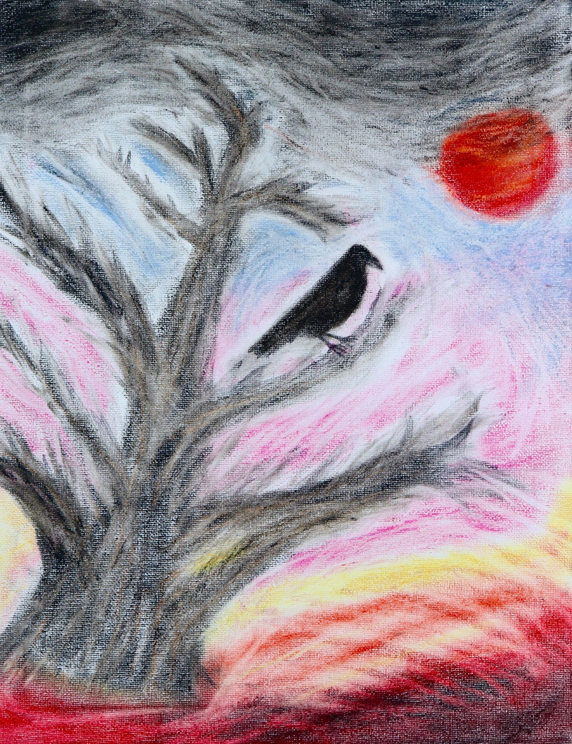 Raven in Tree With Red Moon Neon Sky Print Art Print of Original ...