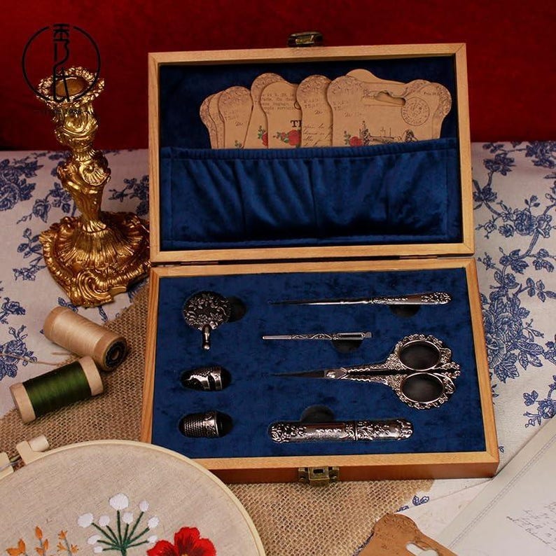 European Style Vintage Embroidery Scissors Set Antique Sewing Tools Kit ...