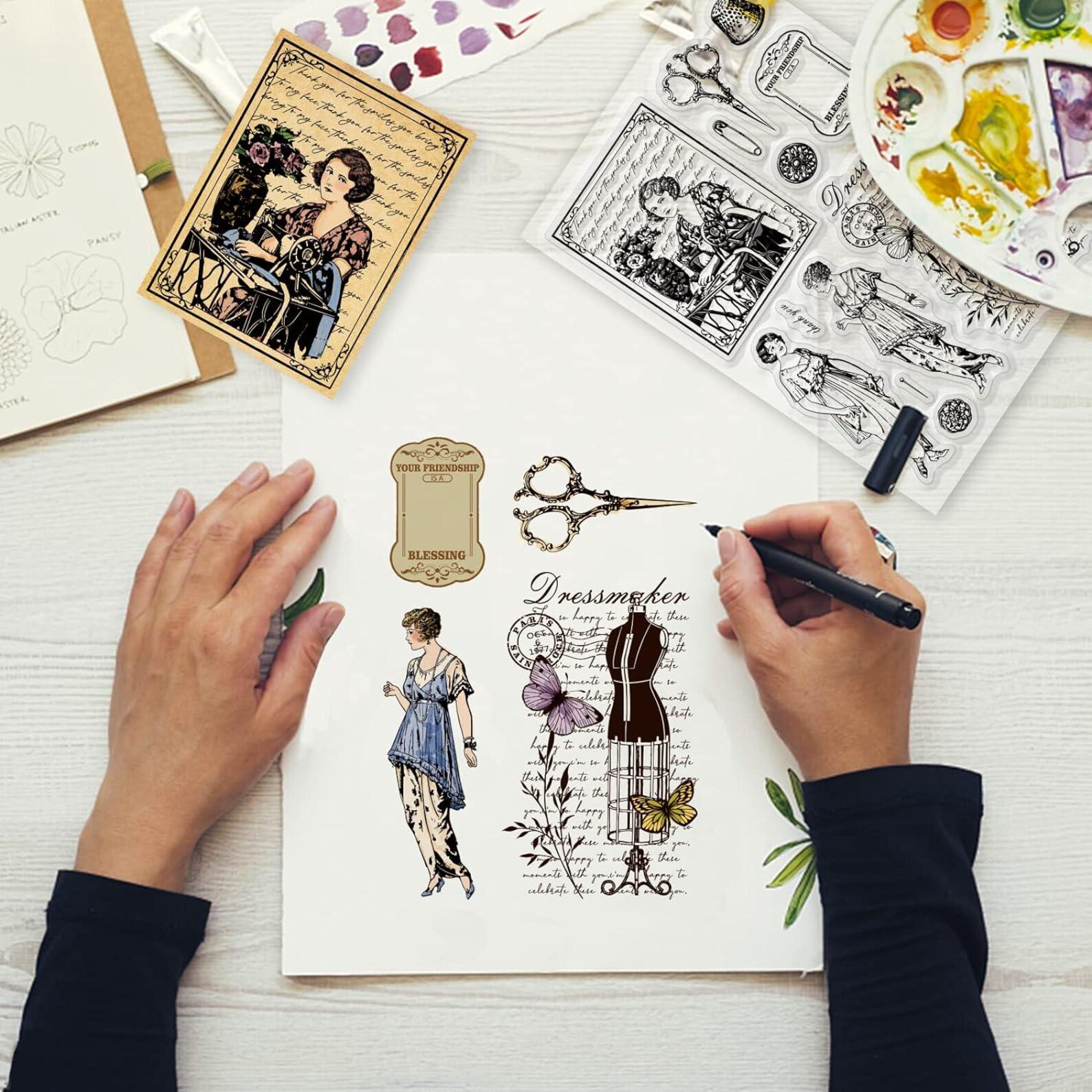 Vintage Sewing Clear Stamp Set for DIY Scrapbooking and Journals Clear ...