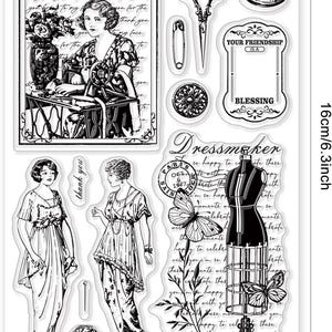 Vintage Sewing Clear Stamp Set for DIY Scrapbooking and Journals Clear ...