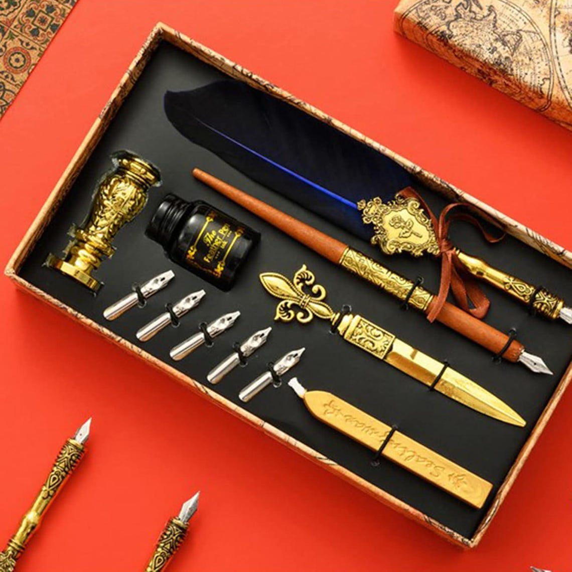 Feather Calligraphy Pen and Ink Set, With Wax Seal Stamp Kit, Sealing ...