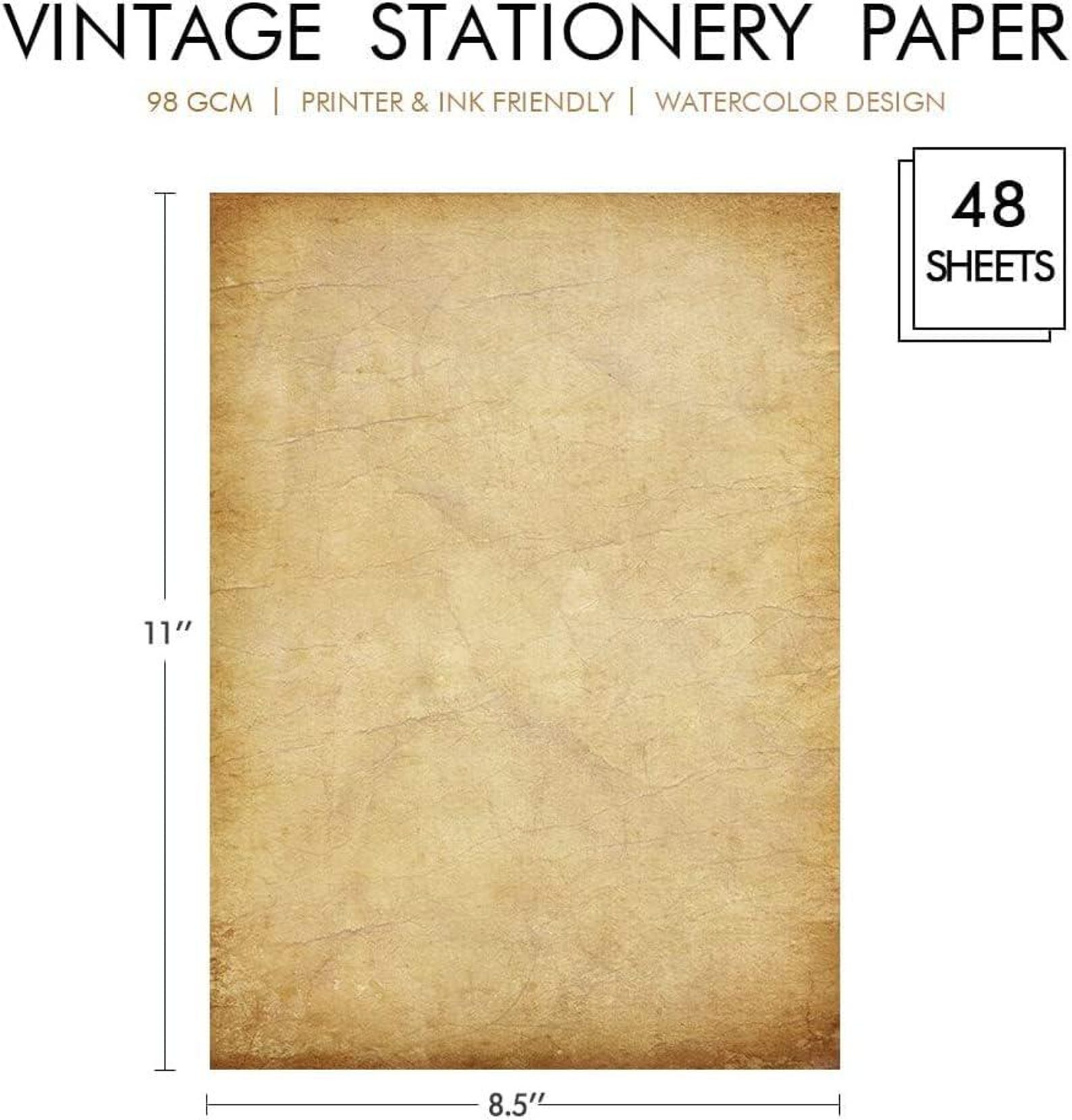 48 Pack Antique Vintage Stationary Paper, 8.5x 11 Parchment Paper for ...