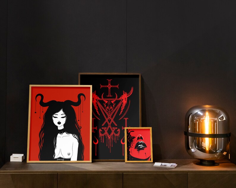 Red Gothic Minimalist Demon Satanic Witchy Occult Kinky Art Print Large ...