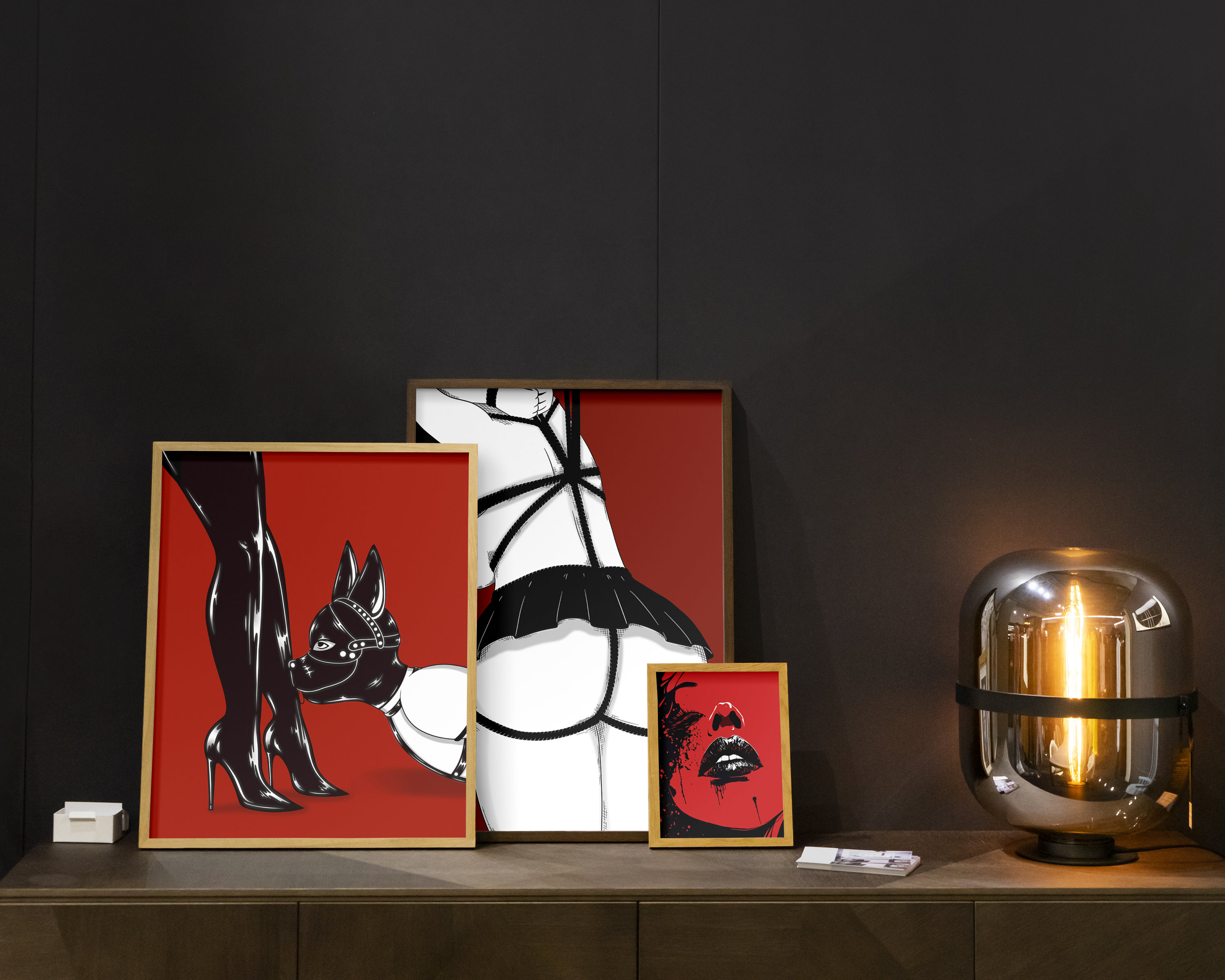 Femdom Latex High Heels Bdsm Fetish Kinky Red Dominatrix Petplay Art Print Large Bedroom Wall ...