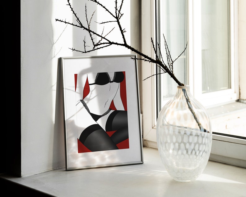 Minimalist Lingerie Woman Body Line Art Sensual Art Print Large Above ...