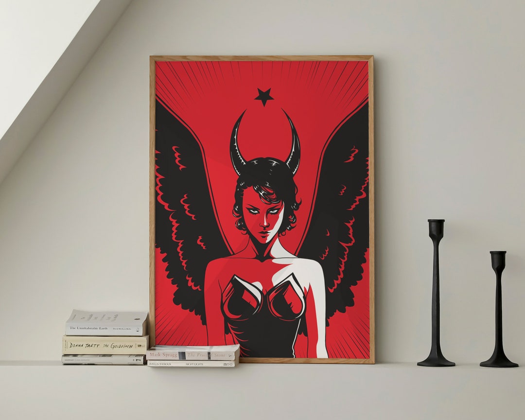 Satanic Gothic Demonic Witchy Angel Red Black Art Print Large Above Bed ...