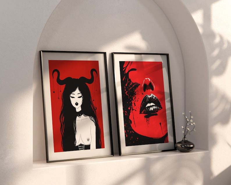 Red Gothic Minimalist Demon Satanic Witchy Occult Kinky Art Print Large ...
