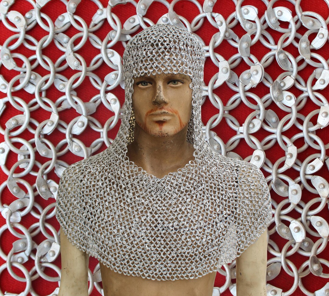 Chainmail Hood / Coif 10MM Dome Riveted Round Rings / Medieval Armour ...