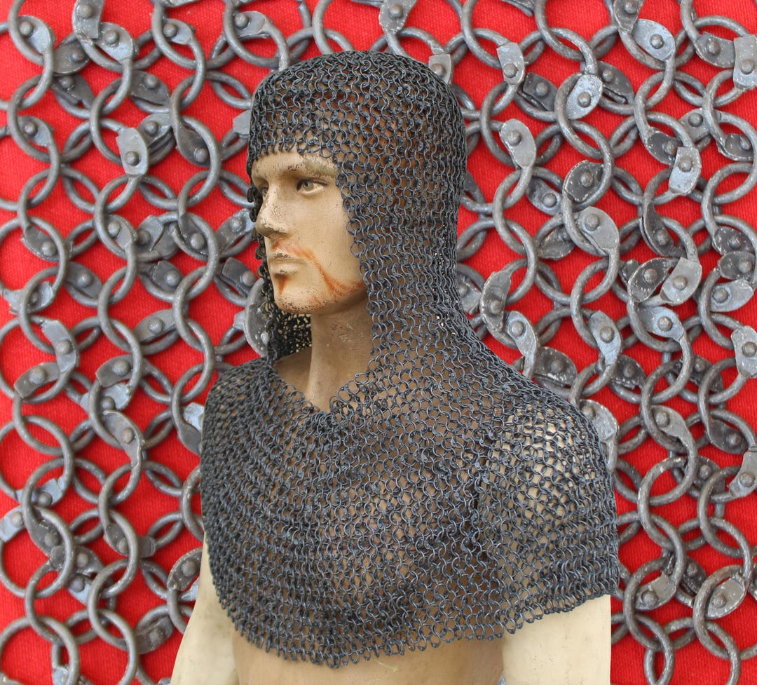Darkened Aluminum Chainmail Coif 10MM Dome Riveted Medieval Armour - Etsy