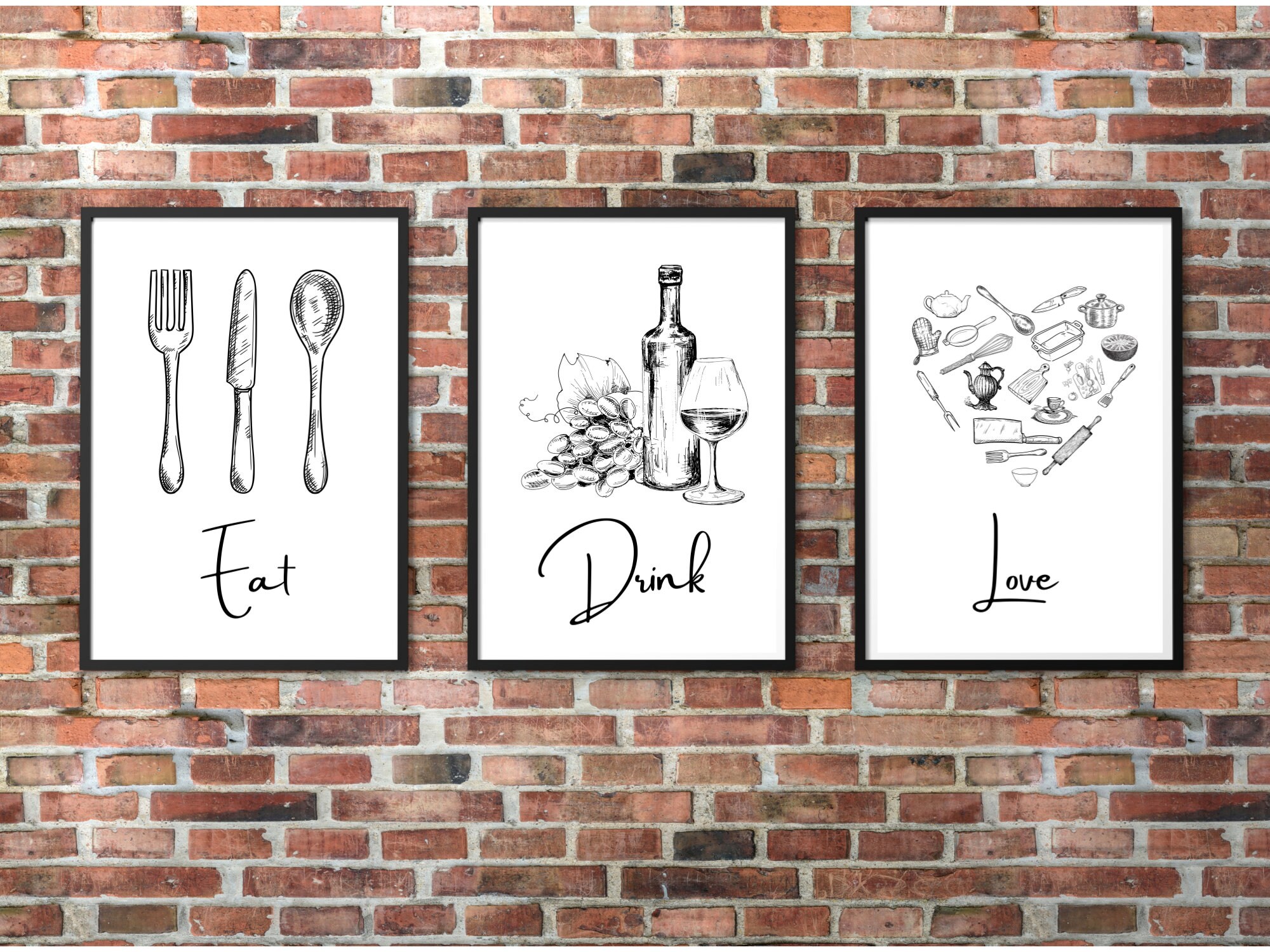 Printable Kitchen Wall Art Set of 3 Kitchen Prints, Food Drink Print ...