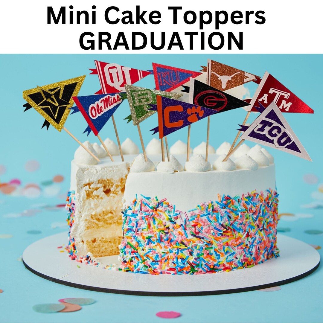 Graduation High School College Mini Cake Toppers Pennant Flags - Etsy