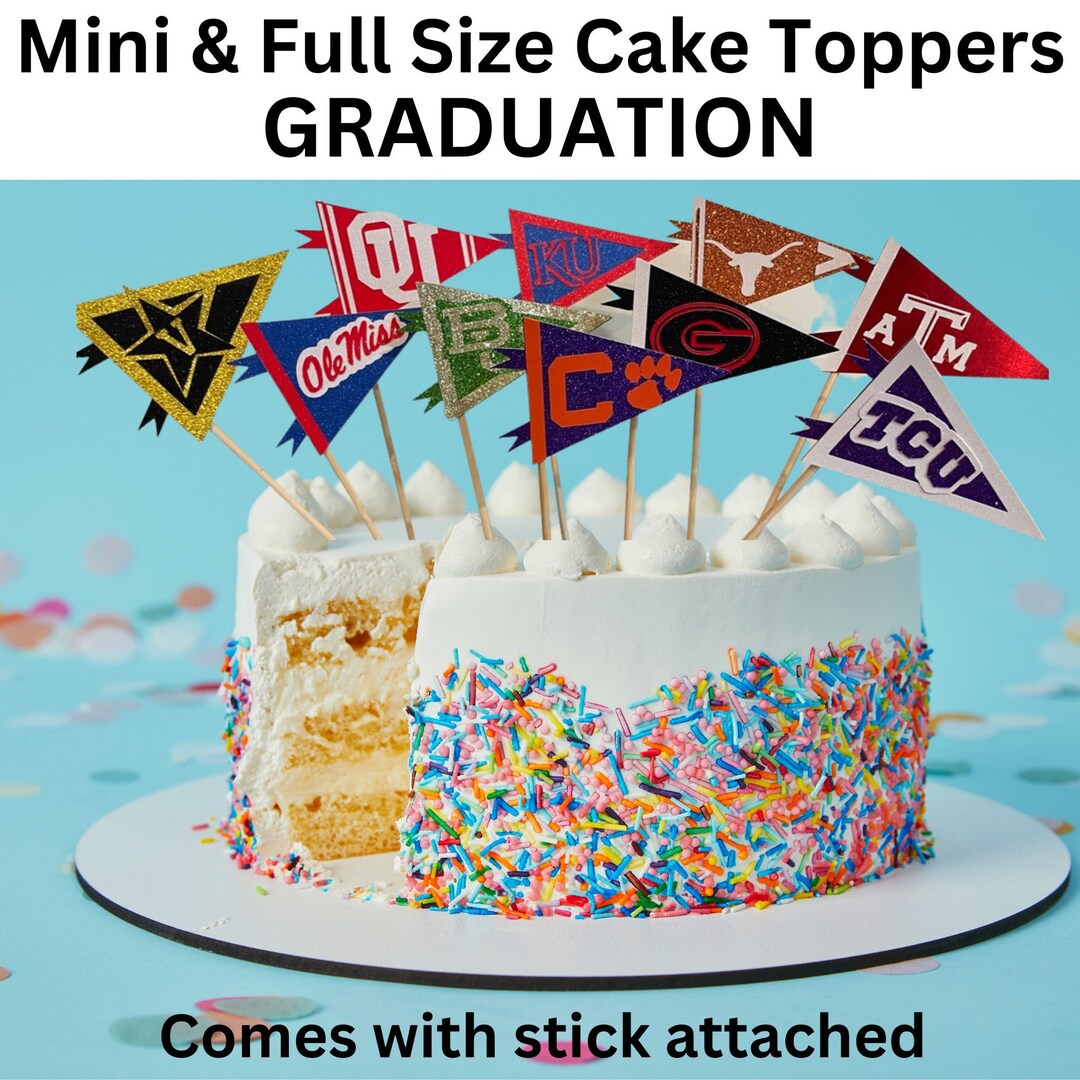 Graduation High School College Mini Cake Toppers Pennant Flags - Etsy