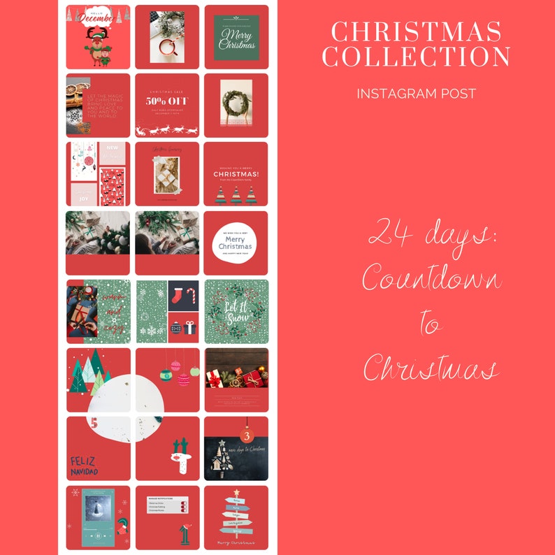 Christmas Instagram Template, Winter Holiday Canva Templates, Red Green ...