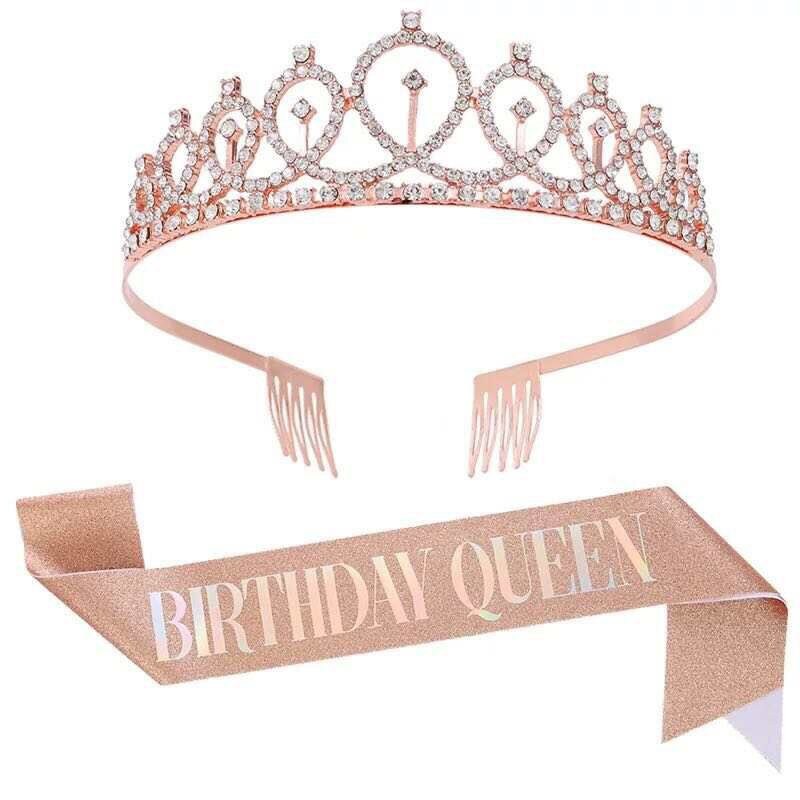 Happy Birthday Queen Glitter Sash and Rhinestone Tiara Crown for ...